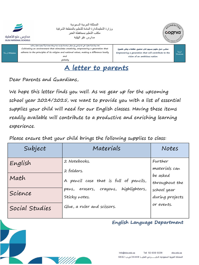 List of Materials English | PDF