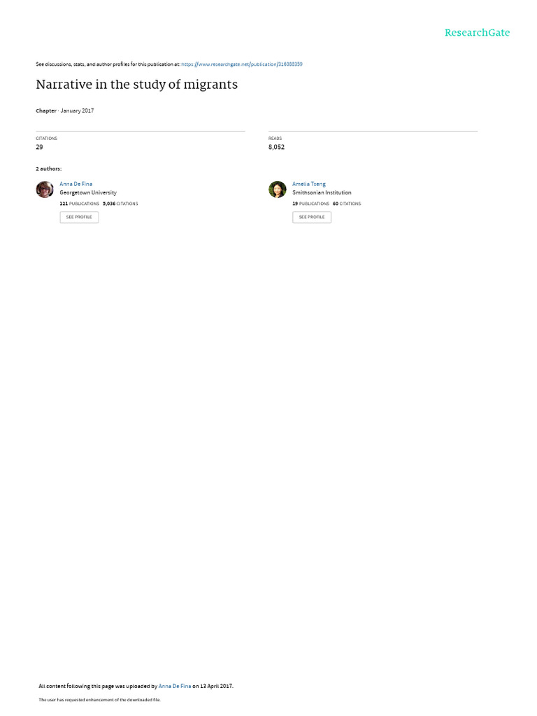 Narrative in The Study of Migrants: January 2017 | PDF | Narrative | Discourse