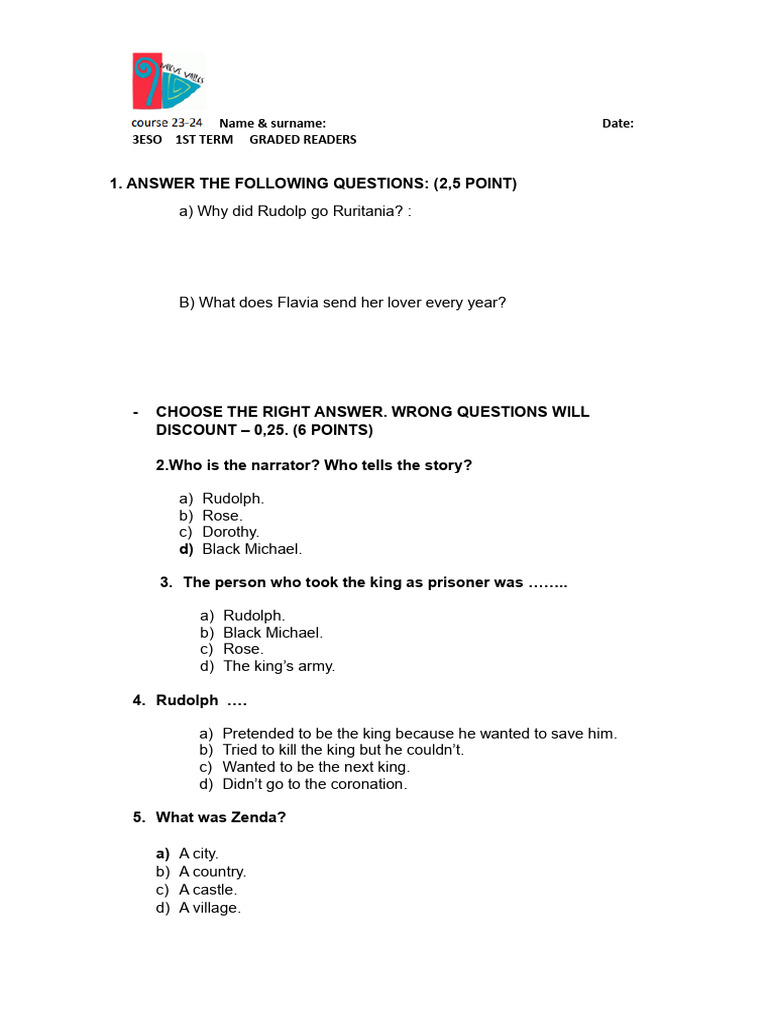 Ruritania Graded Readers Quiz 3ESO | PDF
