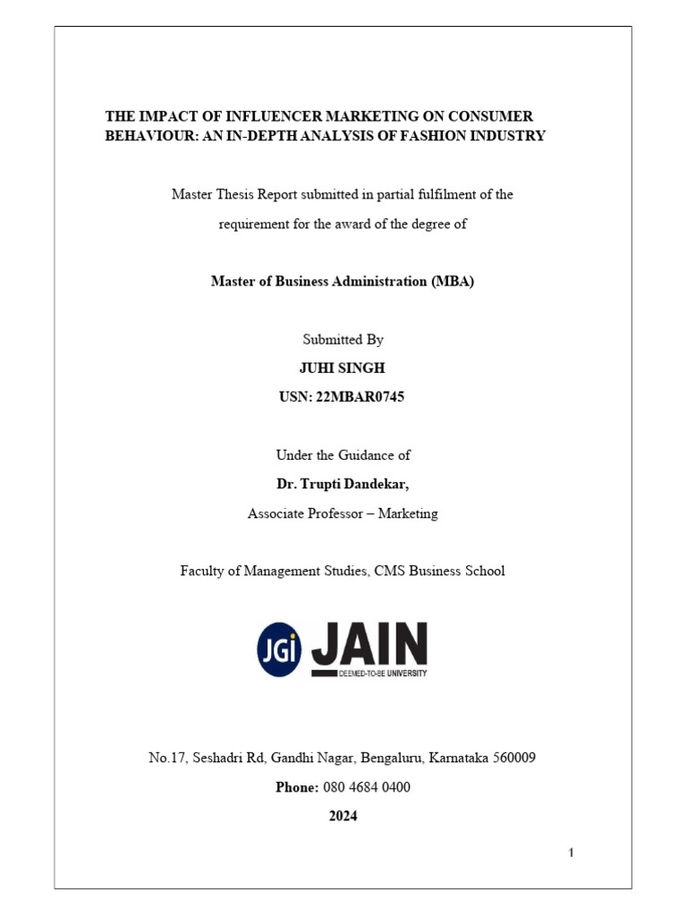 Final MT Report - Juhi Singh | PDF | Consumer Behaviour | Statistics