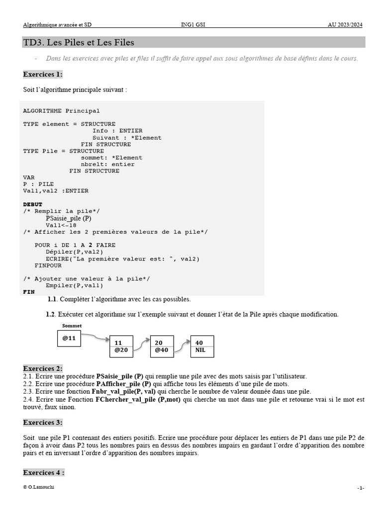 Algorithmes sur Piles et Files en SD | PDF