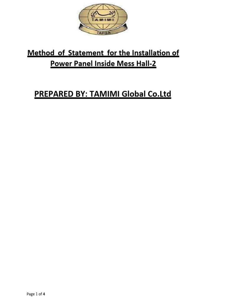 Power Panel Installation Method Statement | PDF | Insulator (Electricity) | Manufactured Goods
