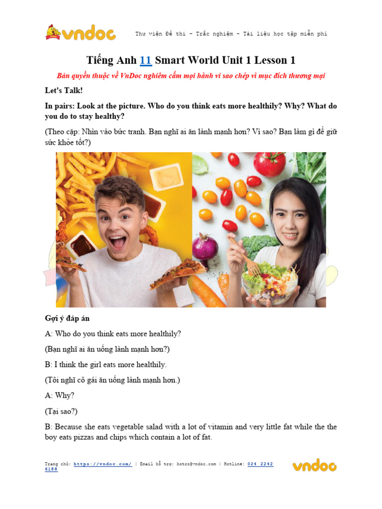 Tieng Anh 11 Smart World Unit 1 Lesson 1 | PDF