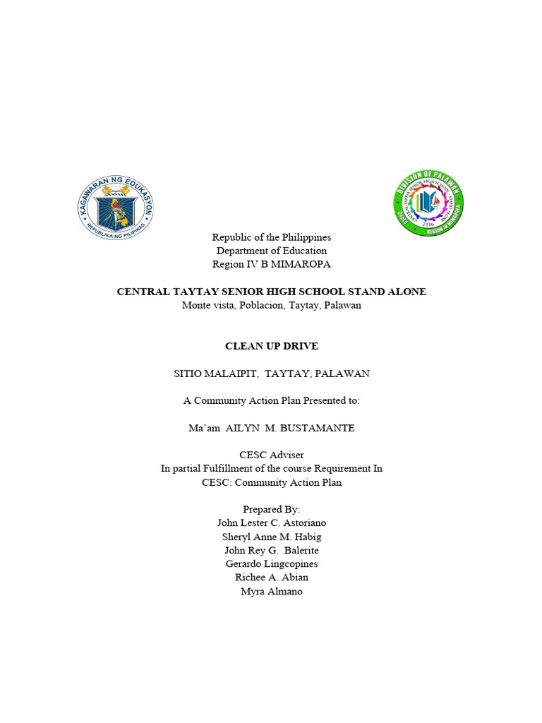 Community Clean-Up Drive Action Plan | PDF | Waste | Environment