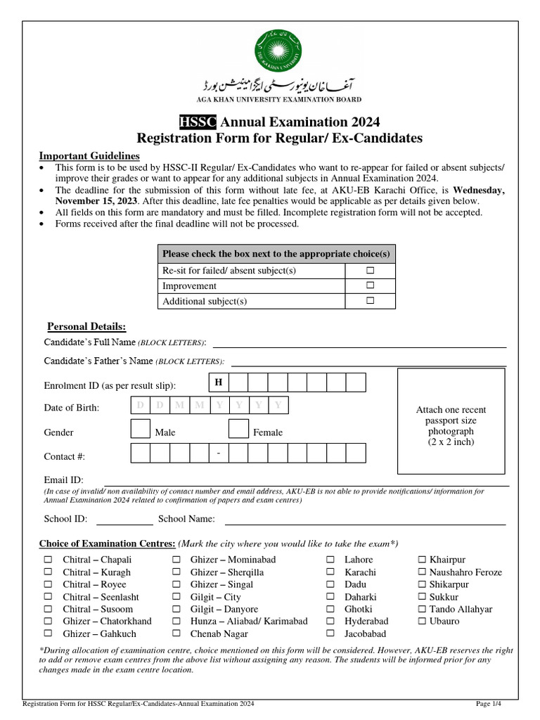 HSSC 2024 Registration Form Guidelines | PDF | Banks | Cheque