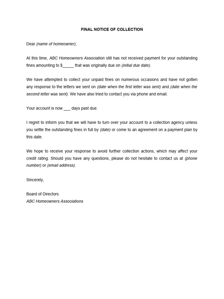 Collections Letter | PDF