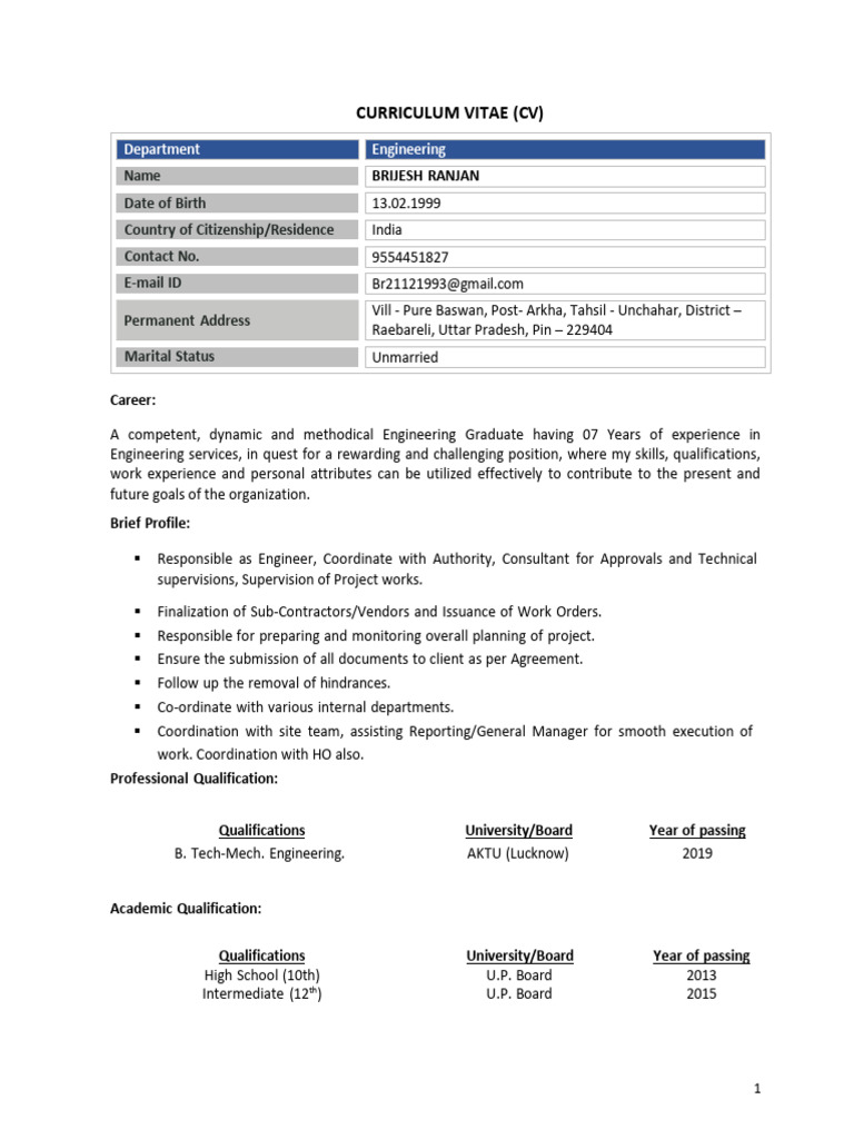 CV Brijesh Ranjan-1 | PDF