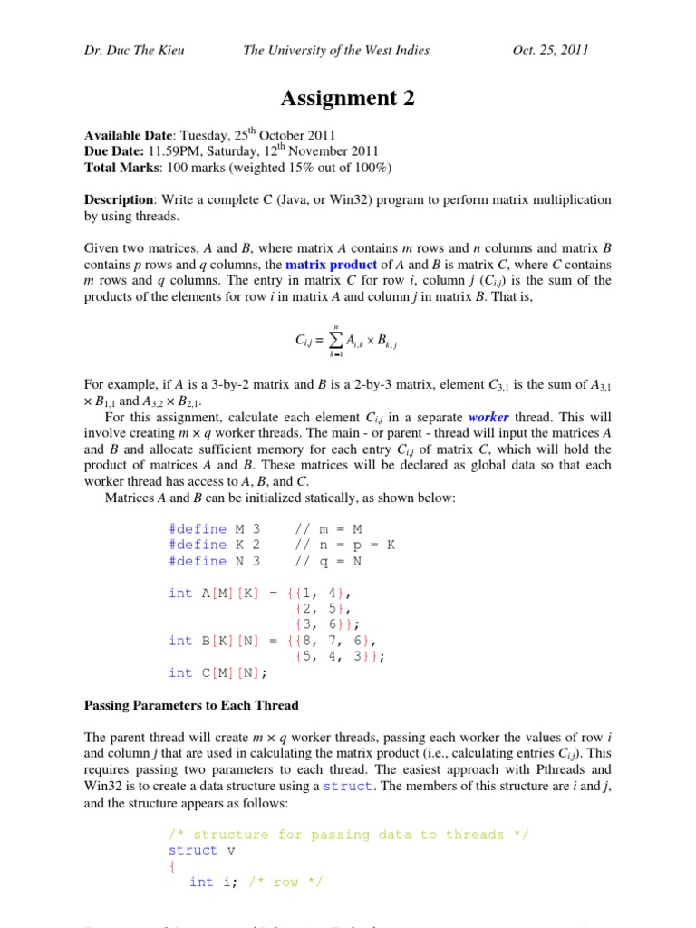 Assignment 2 | PDF | Thread (Computing) | Matrix (Mathematics)