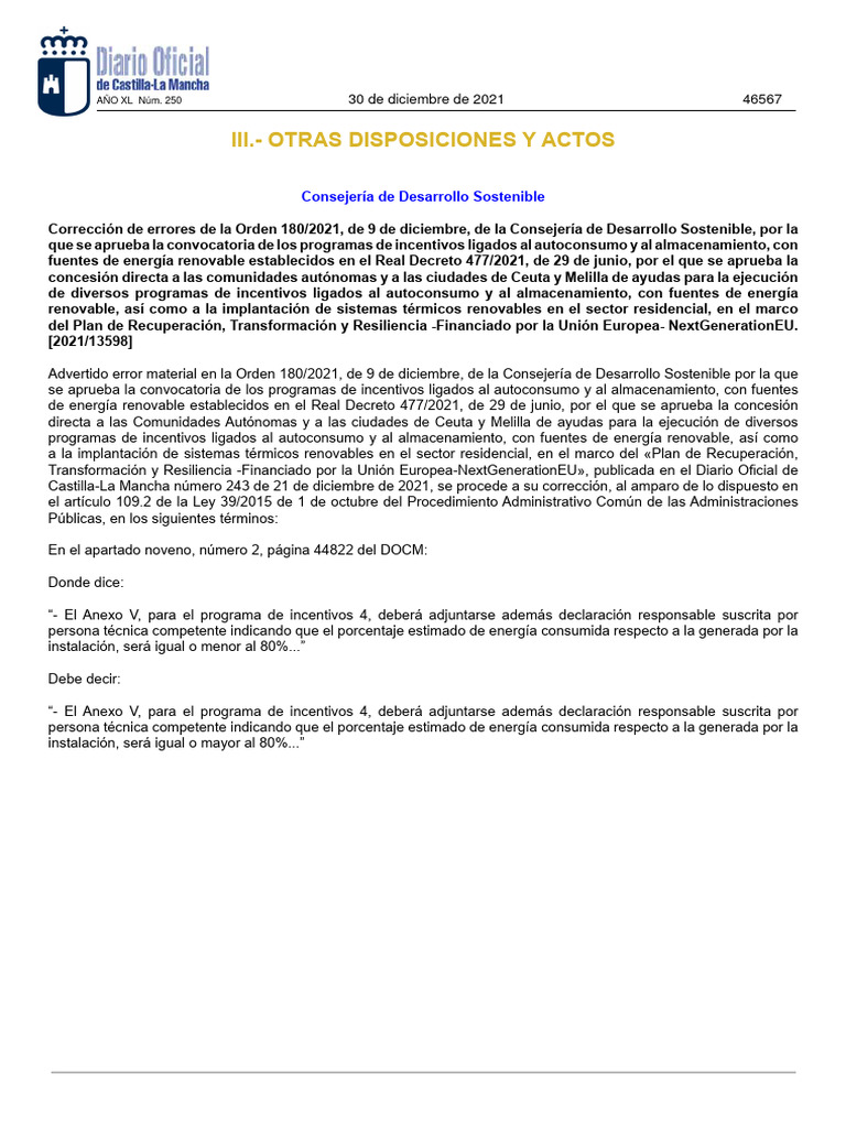 DOCM ORDEN 180-2021 - Correccion de Errores | PDF