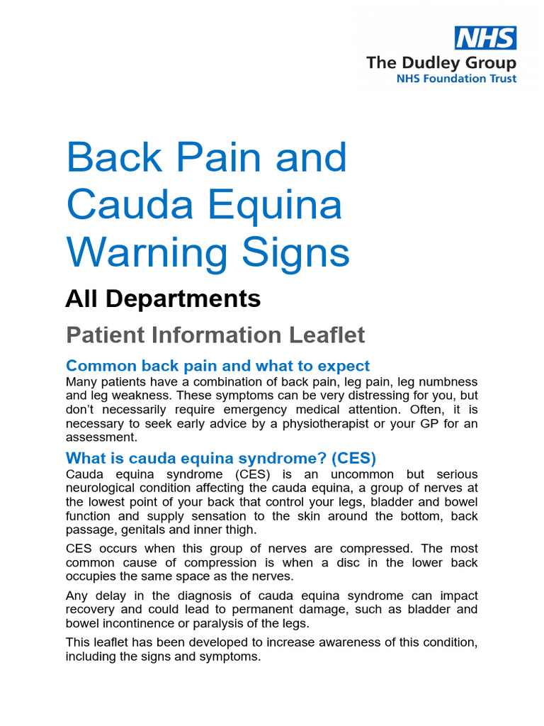 Back Pain and Cauda Equina Warning Signs | PDF | Back Pain | Diseases ...