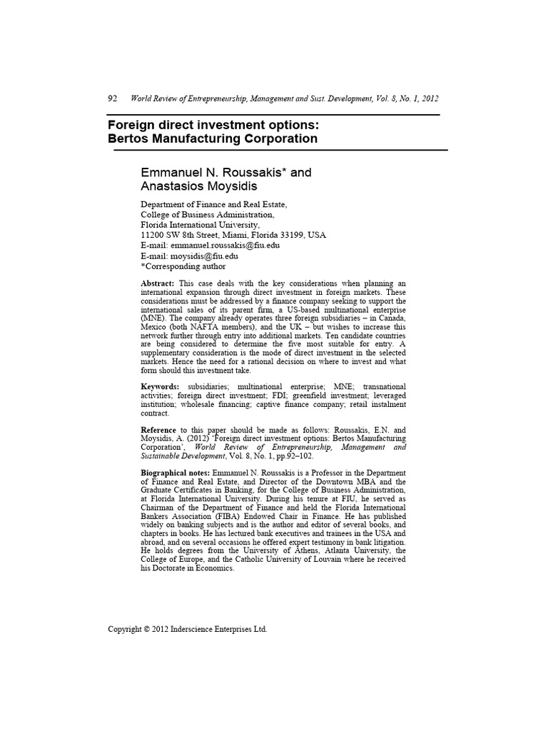 5 Foreign Direct Invt (FDI) Options | PDF | Foreign Direct Investment ...