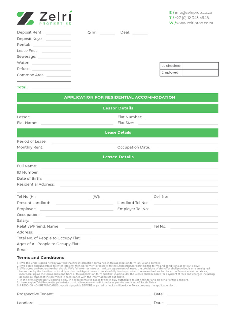 Zelri Application Form | Download Free PDF | Lease | Landlord