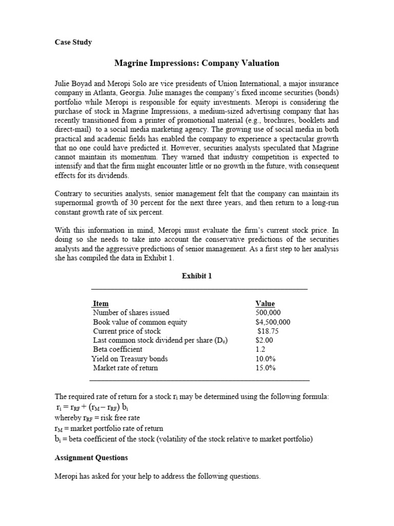Magrine Impressions Stock Valuation Analysis | PDF | Stocks | Financial ...