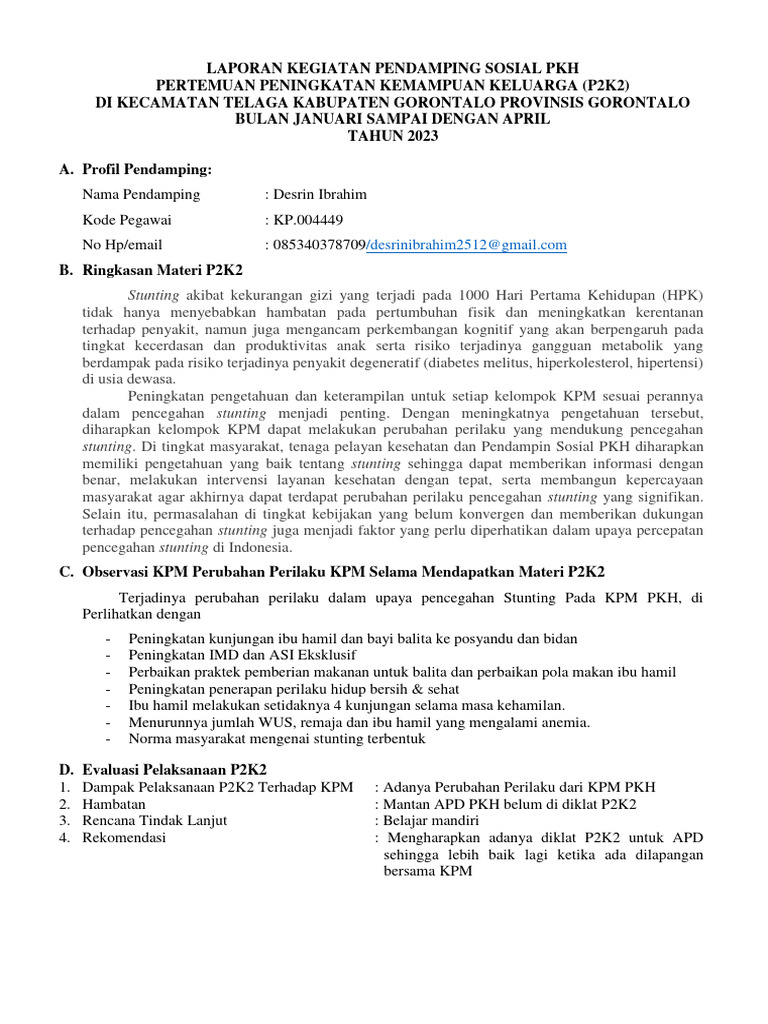 Desrin Ibrahim - Laporan Kegiatan Pendamping Sosial PKH | PDF