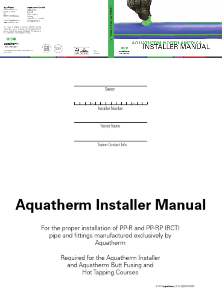 Aquatherm Installer Manual | PDF | Pipe (Fluid Conveyance) | Mechanical Engineering