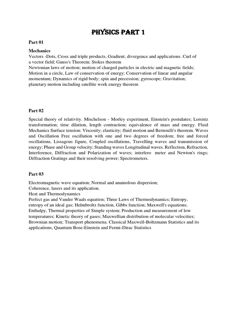 Physics Syllabus For PMS | PDF | Waves | Classical Mechanics