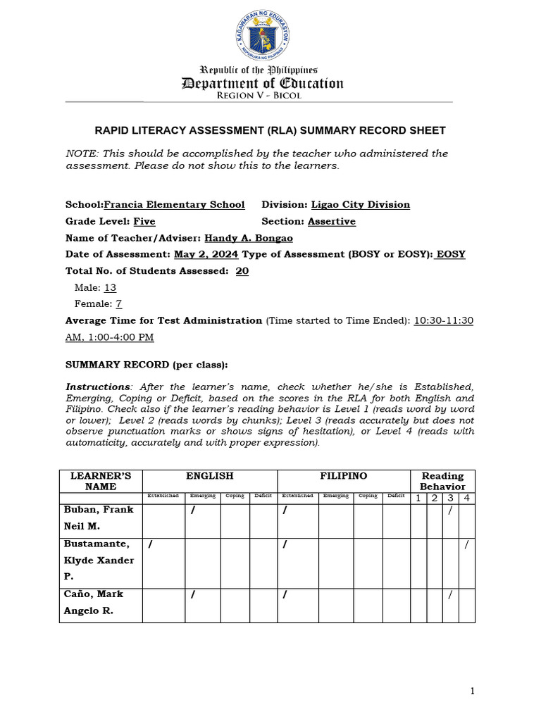 RLA-grade-5 | PDF | Teaching | Reading (Process)