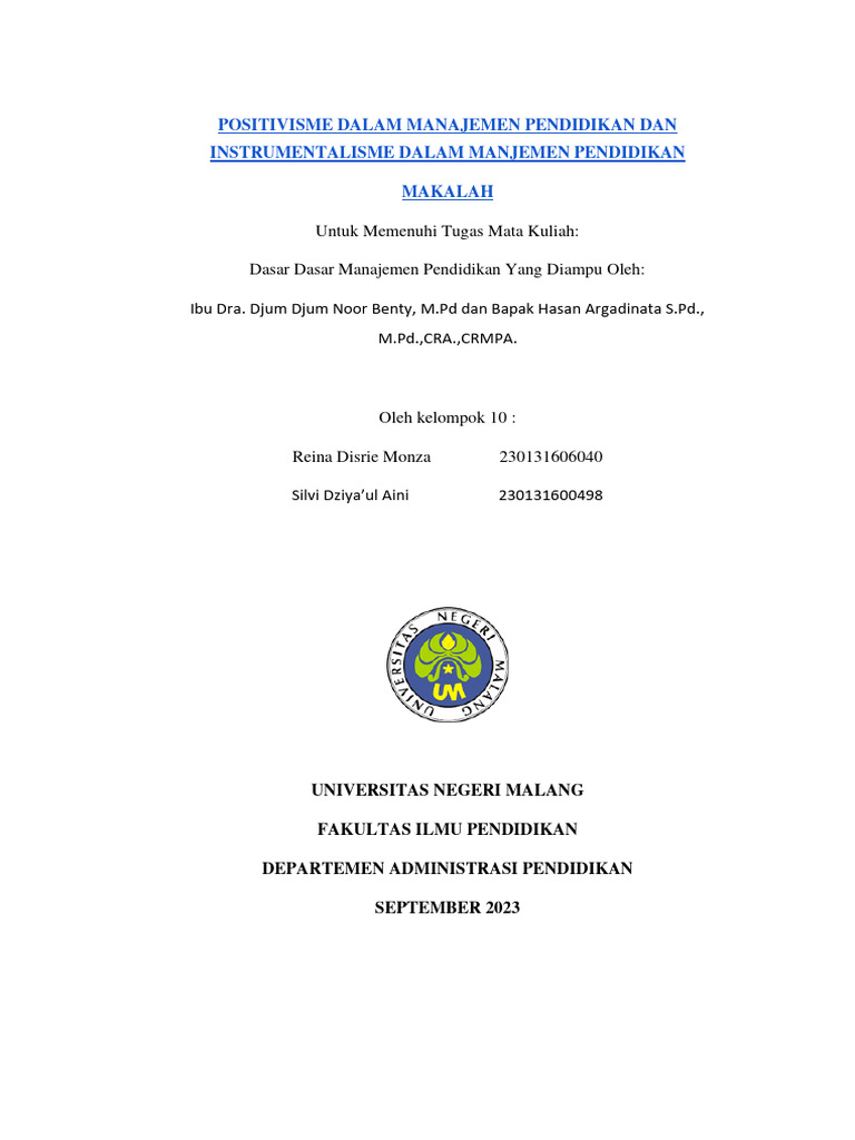 Positivisme dan Instrumentalisme Pendidikan | PDF | Karier ...