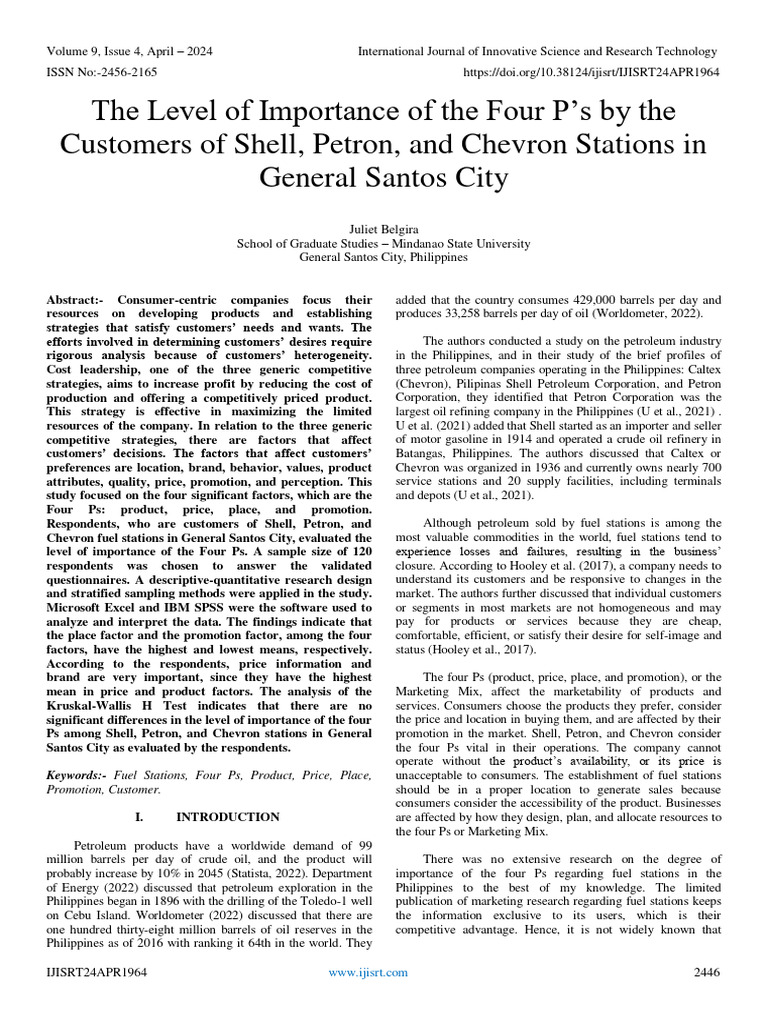The Level of Importance of The Four P's by The Customers of Shell ...