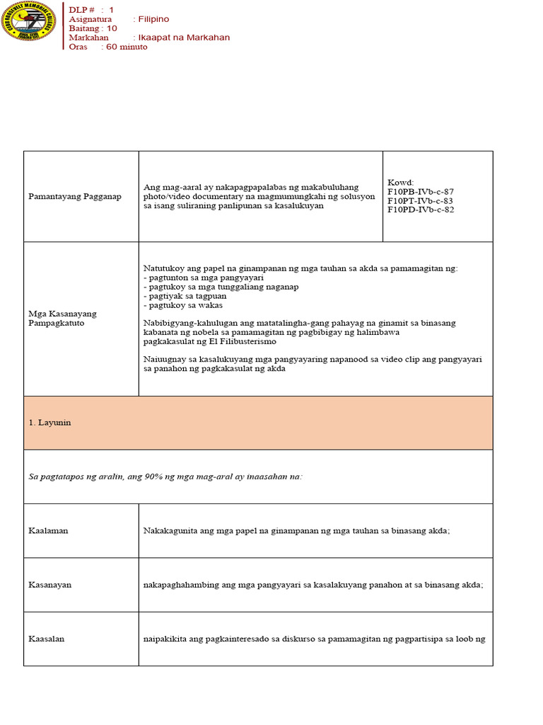 DLP Week 2 Grade 10 Filipino | PDF