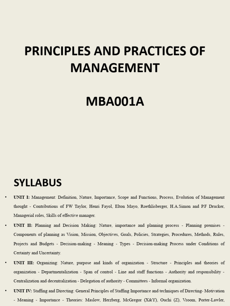Principles of Management Syllabus Overview | PDF | Decision Making ...