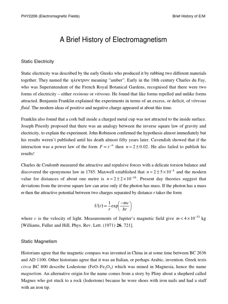 A Brief History of Electromagnetism | PDF | Electric Charge | Electricity