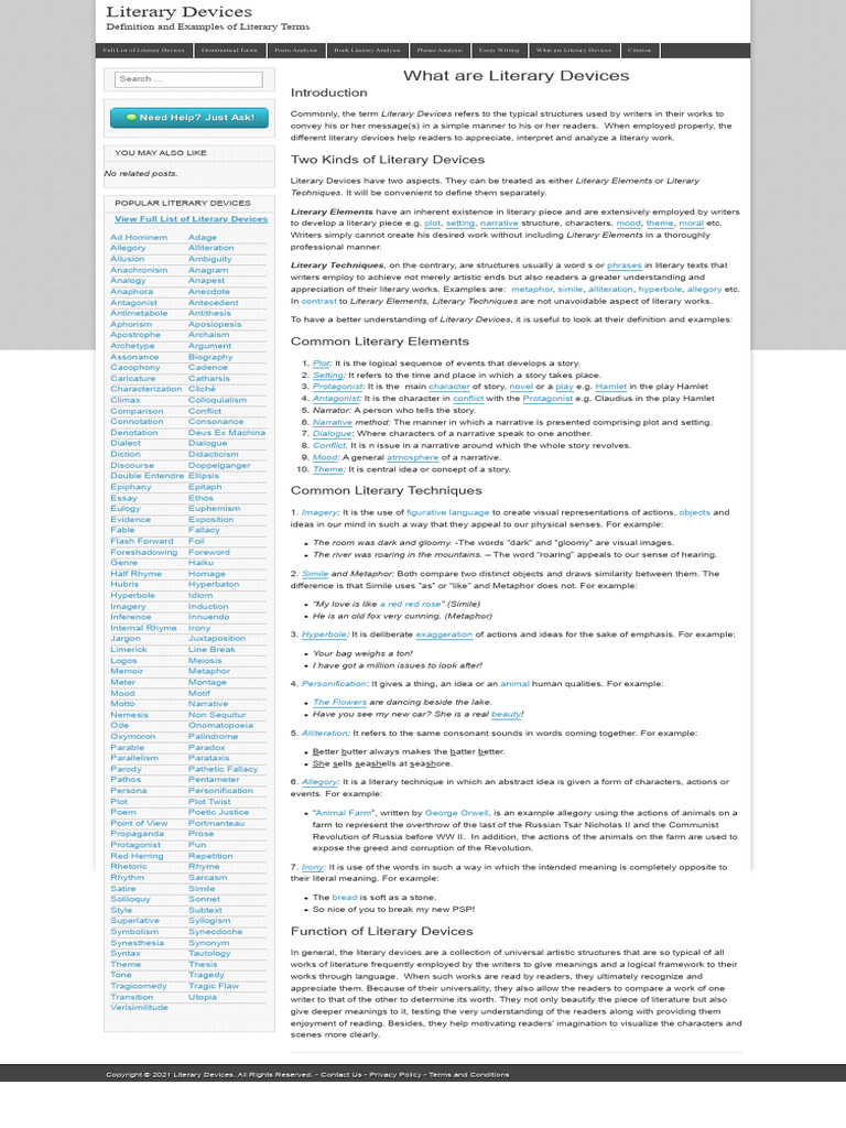 Literary Devices and Literary Terms | PDF | Narrative | Poetry