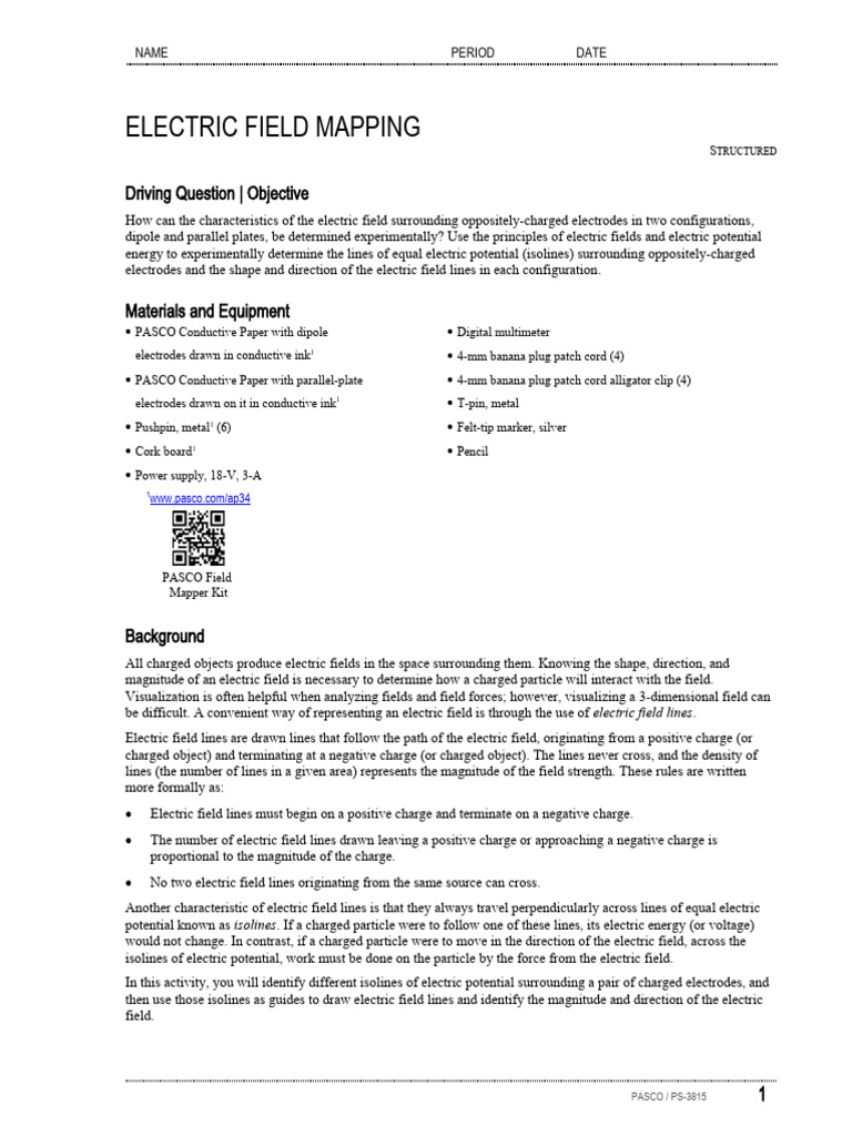09 AP2 Electric Field Mapping S | PDF | Electric Field | Electrical ...