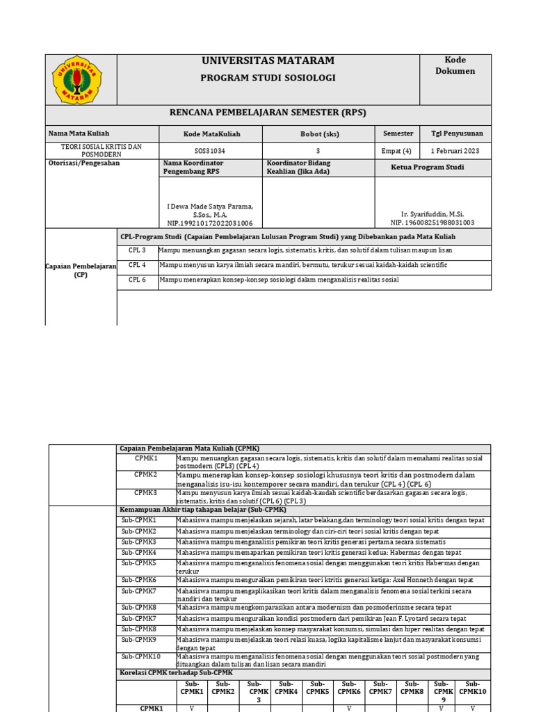 RPS Dan RTM Teori Sosial Kritis Dan Posmodern | PDF