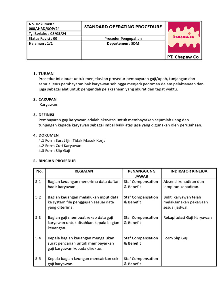 3.1. SOP Administrasi Pengupahan | PDF | Pengelolaan Keuangan & Uang