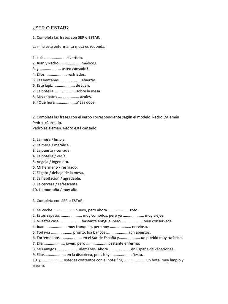 SER Vs ESTAR Ejercicios | PDF