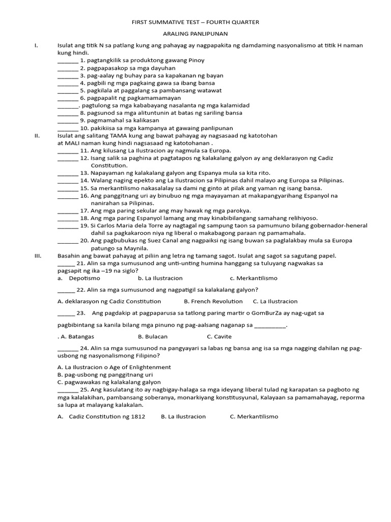 FIRST SUMMATIVE TEST-quarter 4 | PDF
