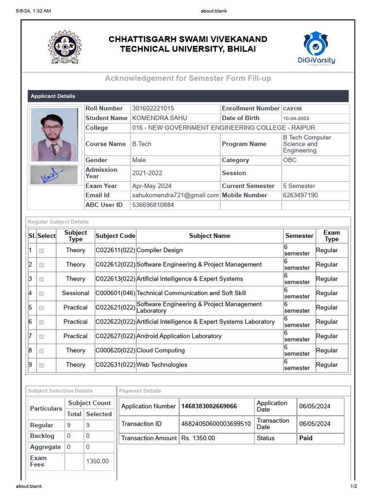 6th Sem Exam Form | Download Free PDF | Information Technology | Computer Science