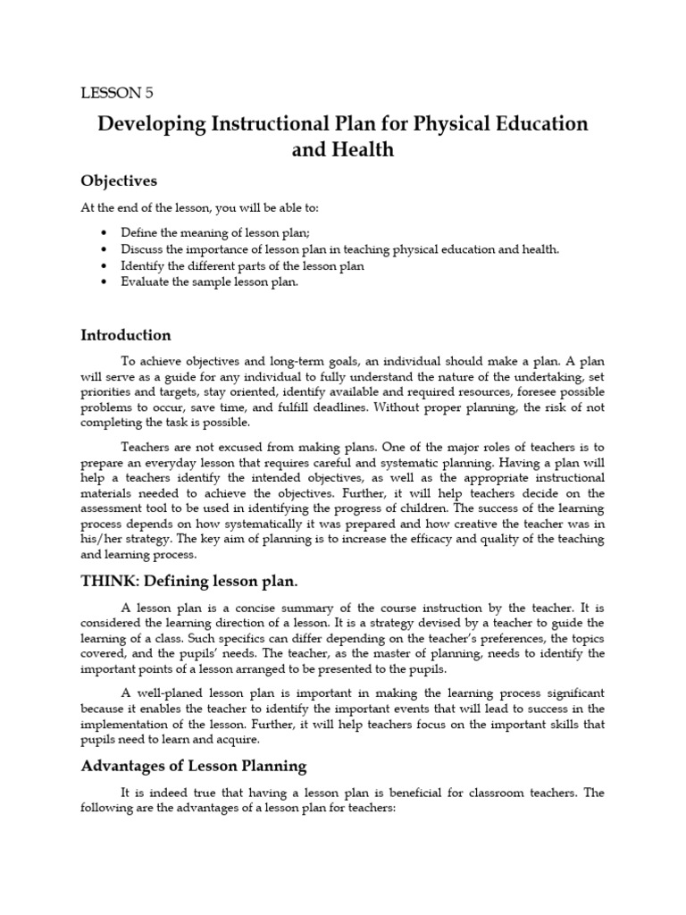 Unit II Lesson 5 SC-PEH | PDF | Lesson Plan | Teachers