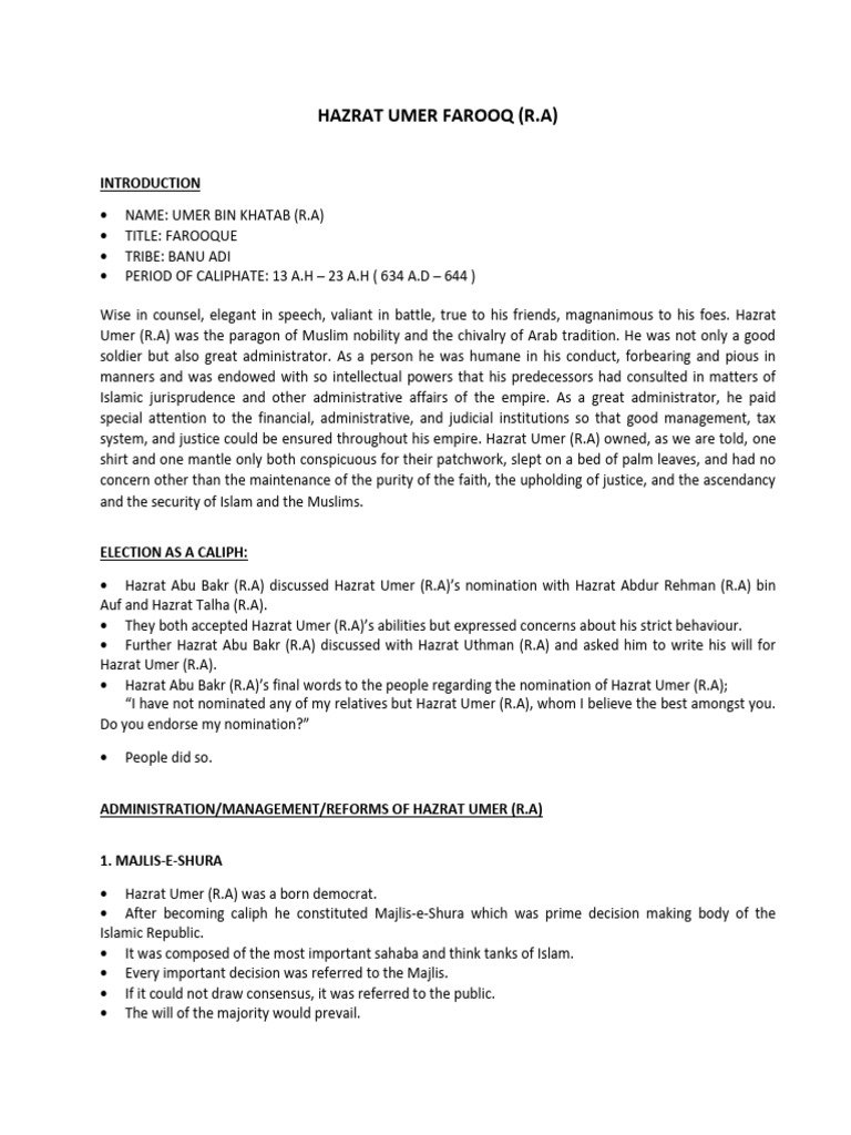 Hazrat Umar R.A (1) 3rd Lec | PDF | Caliphate | Umar