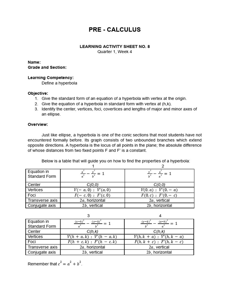 Pre Calculus Week 4 Competency 8 | PDF | Analytic Geometry | Euclidean ...