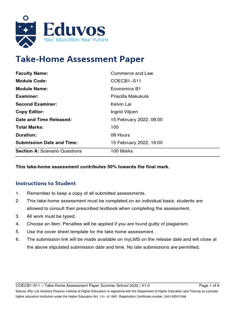 COECB1-S11 - Take-Home Assessment - Paper Summer School 2022 (V1.0 ...