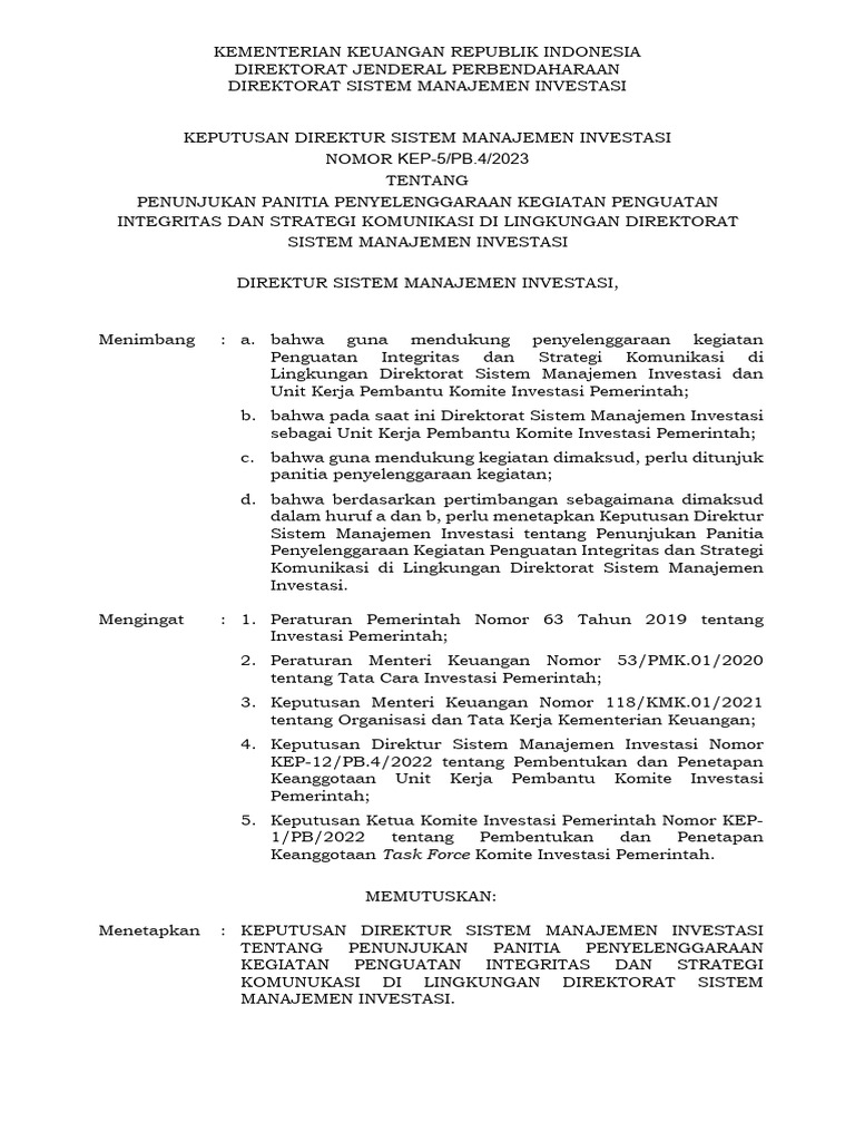 KEP-5 - PB4 - 2023 Panitia Penguatan Integritas | PDF