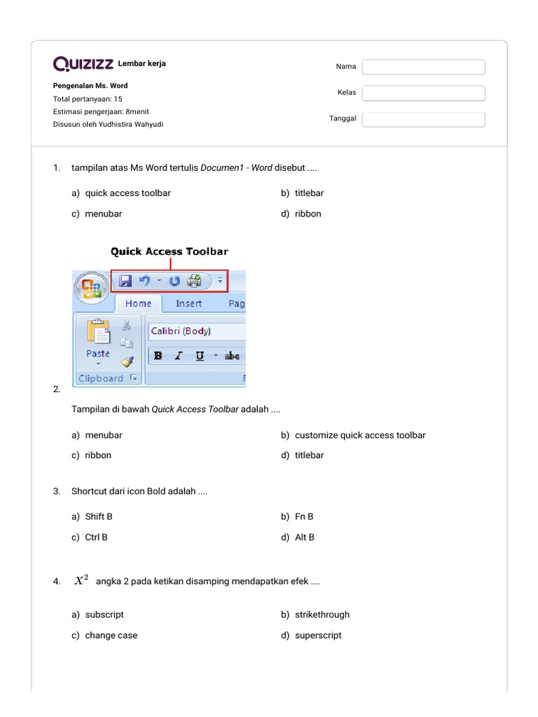 Pengenalan Ms. Word - Quizizz | PDF
