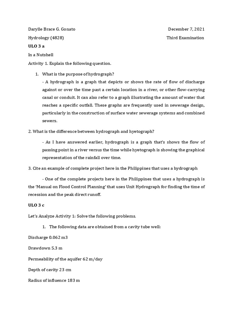 Gonato Third Examination | PDF | Hydraulic Engineering | Earth Sciences