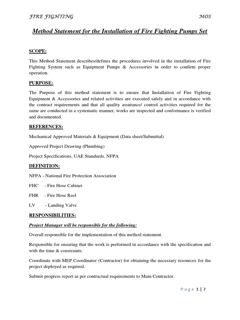 Method-Statement-For-the-Installation-of-Fire-Fighting-Pumps | PDF ...