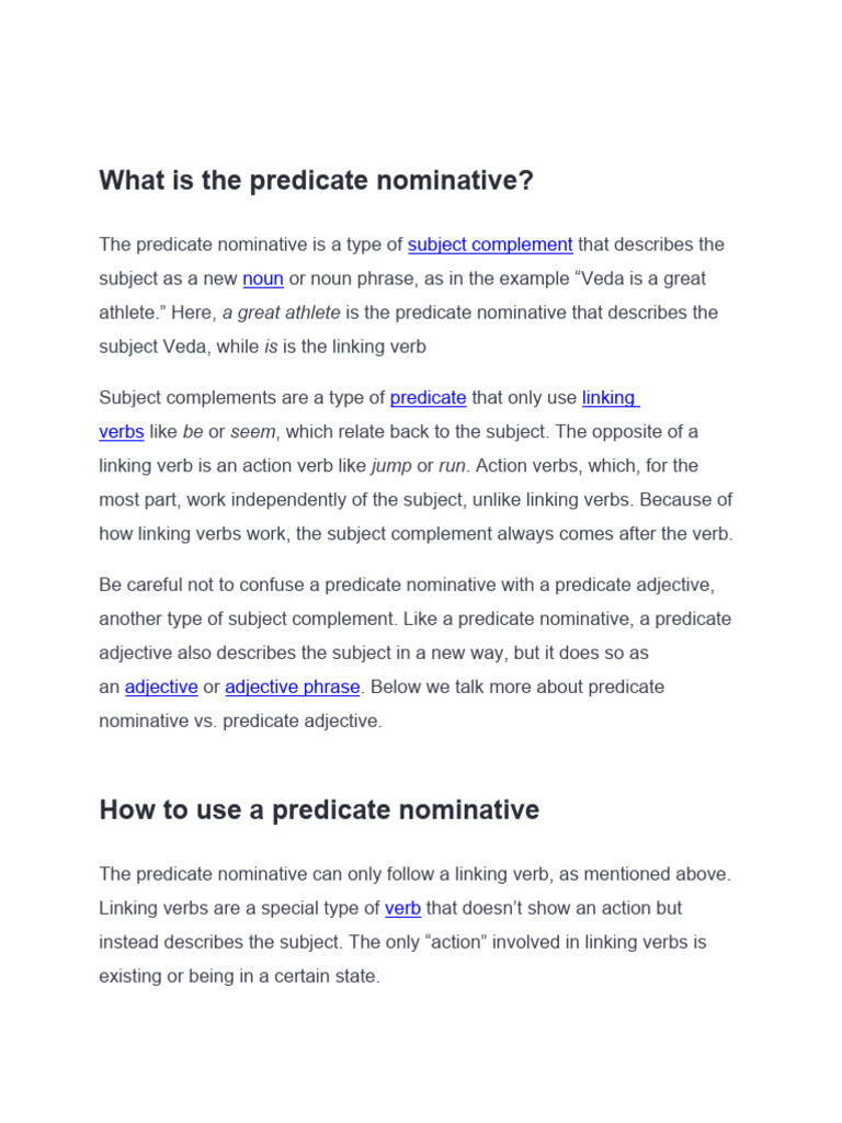 Understanding Predicate Nominatives | PDF | Predicate (Grammar) | Verb