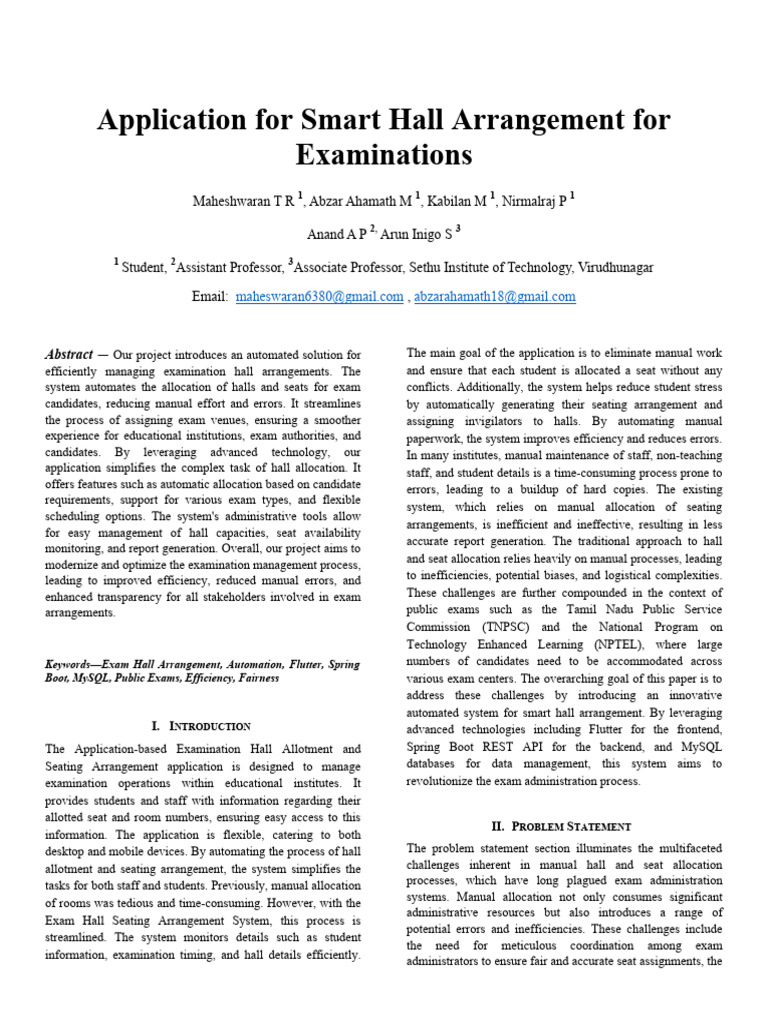 Smart Hall Arrangement for Exams | PDF | Databases | My Sql