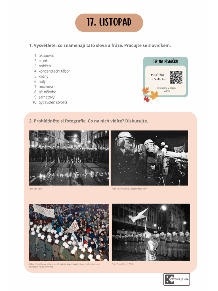 17. LISTOPAD - Pracovní list | PDF