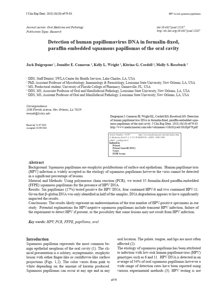 Detection of Human Papillomavirus DNA in Formalin | PDF | Polymerase Chain Reaction ...