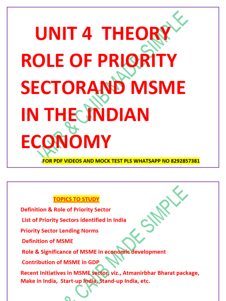 Theory Unit 4 Role of Priority Sector and Msme | Download Free PDF ...