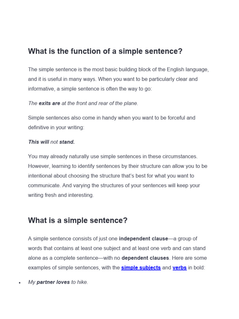 simple sentence | PDF | Clause | Sentence (Linguistics)