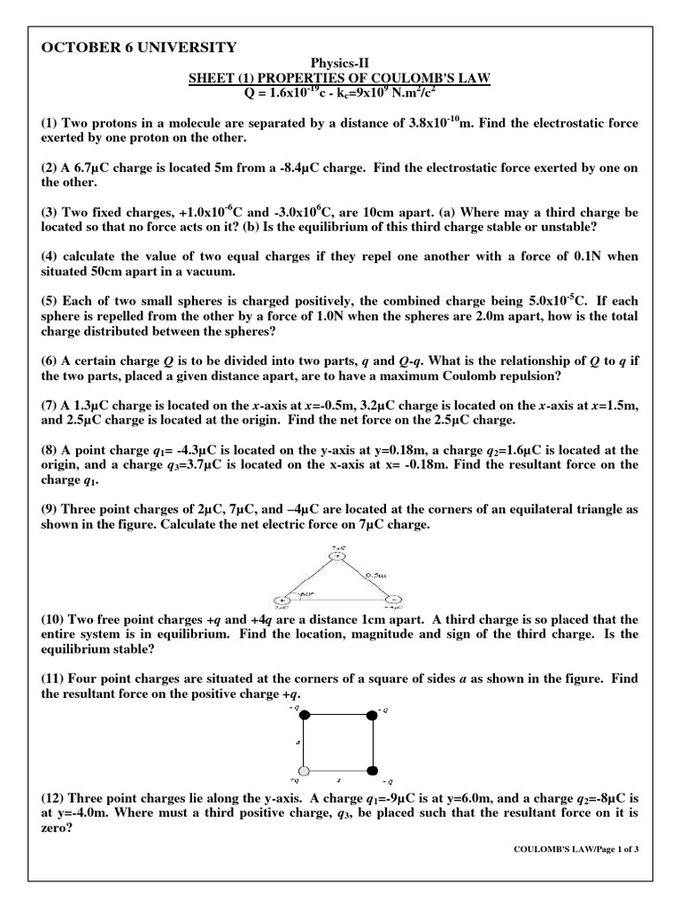 Coulomb's Law: Electrostatic Force Problems | PDF | Force | Physical Sciences