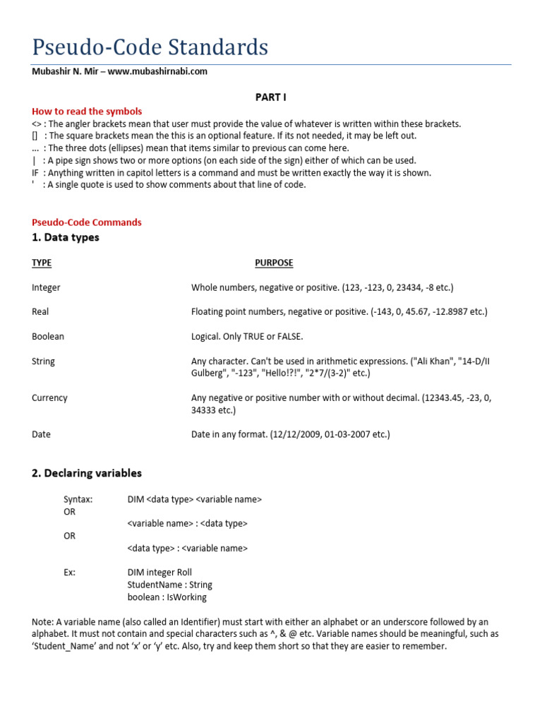Pseudo Code Standards Pseudo Code Comman Pdf Control Flow