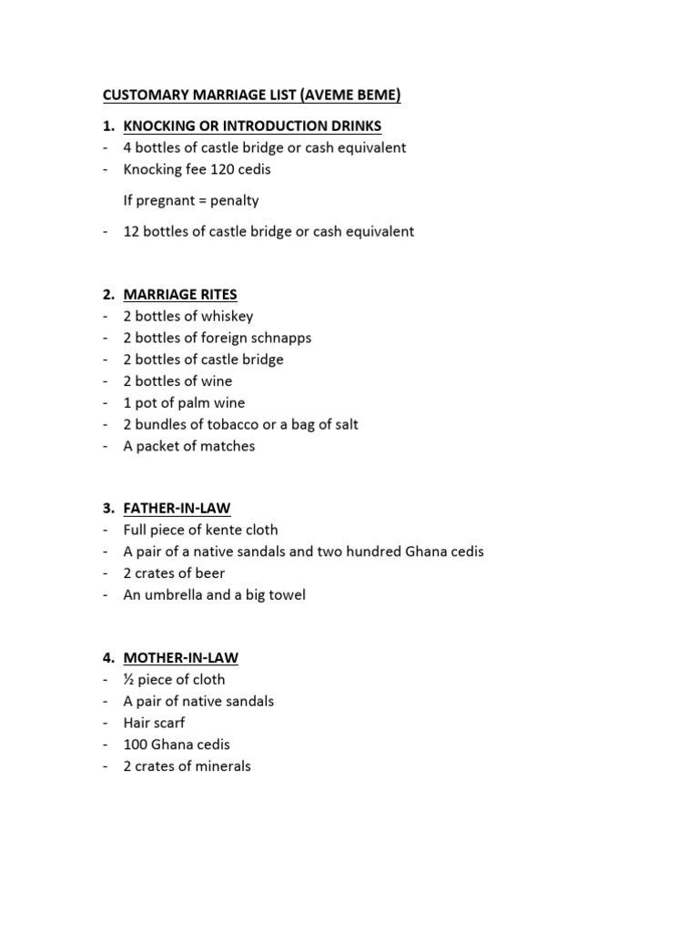 Aveme Beme Traditional Marriage List | PDF